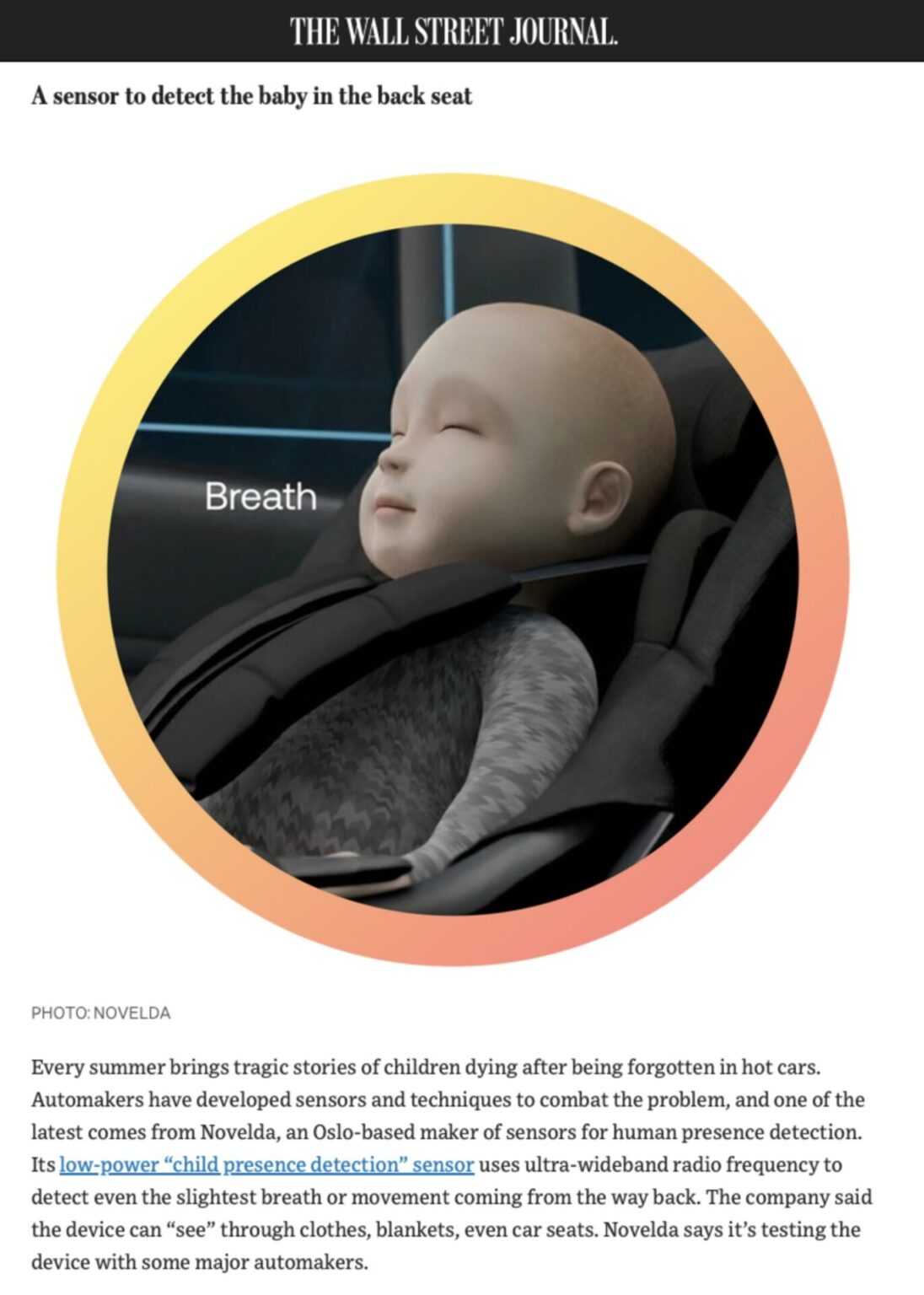 NOVELDA´s CPD & Vital Signs sensor featured in WSJ - NOVELDA